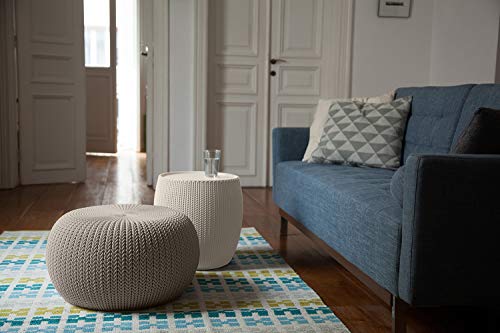 Keter Urban Knit Pouf Ottoman Set of 2 with Storage Table for Patio and Room Décor-Perfect for Balcony, Deck, and Outdoor Seating, Yellow & Gray