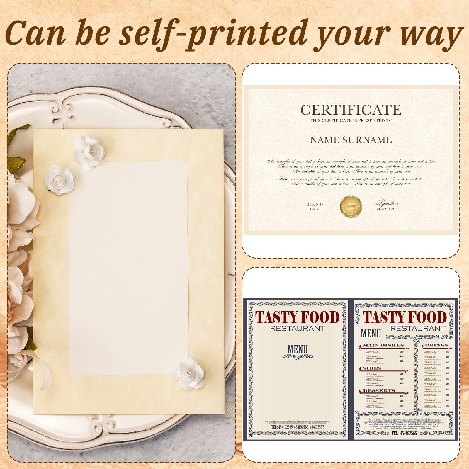 Fainne 300 Sheet Vintage Parchment Paper 8.5 x 11 Inch Certificate Paper Textured Old Paper Double Side Printing Parchment Paper for Certificates Scrapbooking Invitations Crafts