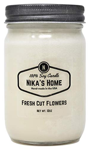 Nika's Home Fresh Cut Flowers Soy Candle 12oz Mason Jar Non-Toxic White Soy Handmade, Long Burning 50-60 Hours Highly Scented All Natural, Clean Burning Candle Gift Décor