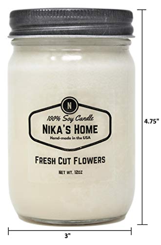 Nika's Home Fresh Cut Flowers Soy Candle 12oz Mason Jar Non-Toxic White Soy Handmade, Long Burning 50-60 Hours Highly Scented All Natural, Clean Burning Candle Gift Décor