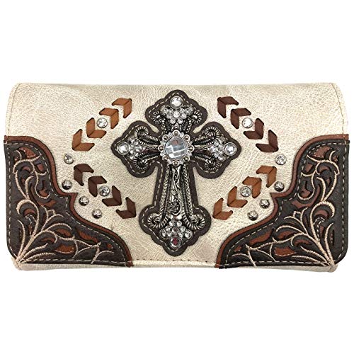 Justin West Trendy Western Cross Rhinestone Conceal Carry Women Backpack Purse (Beige)