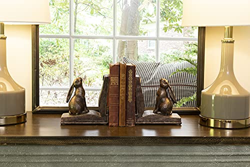 Creative Co-op EC0148 Rustic Rabbit on Book Resin (Set of 2 Pieces) Bookends, Bronze