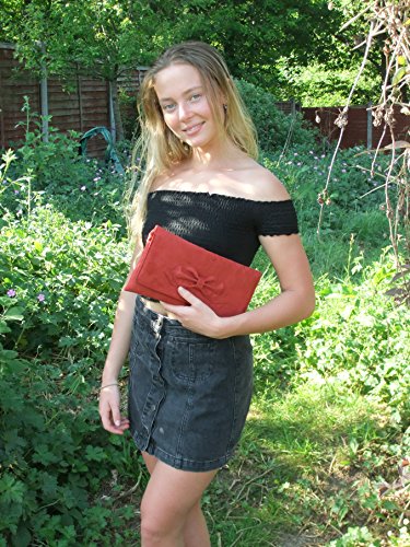 LONI Womens Gorgeous Faux Suede Bow Clutch/Shoulder Bag Wedding Prom Bag Medium Size Dark Navy