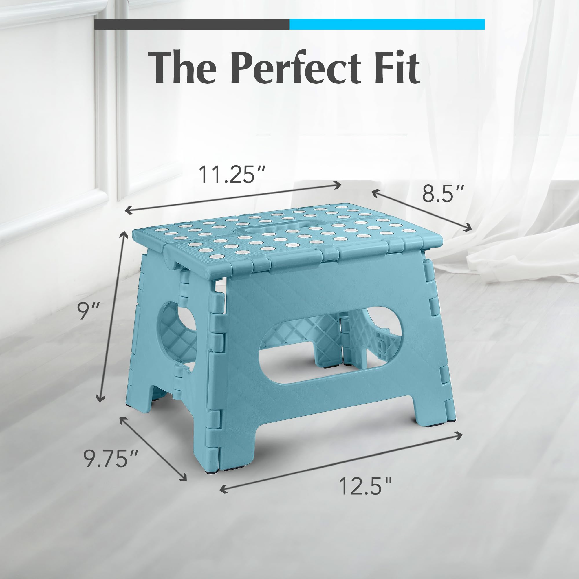 Handy Laundry Folding Lightweight Step Stool is Sturdy Enough to Support Adults and Safe Enough for Kids. Opens Easy with One Flip. Great for Kitchen, Bathroom or Bedroom. (Teal)