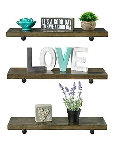 Mark One Home Goods 3 Tier Wood Shelves with Black Pipe Brackets (Walnut, 3 Tier)