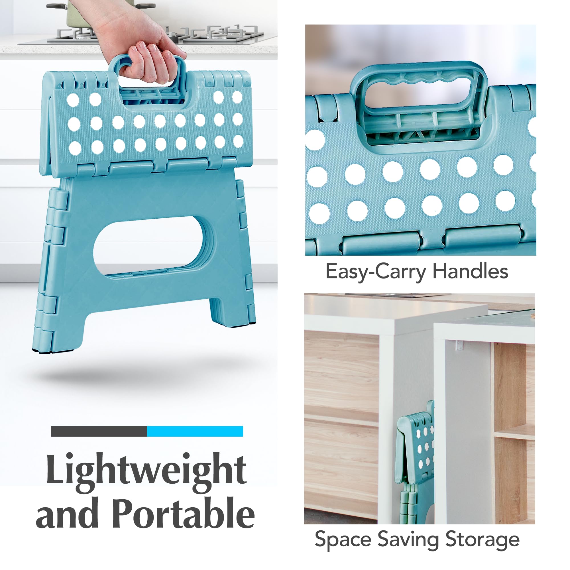 Handy Laundry Folding Lightweight Step Stool is Sturdy Enough to Support Adults and Safe Enough for Kids. Opens Easy with One Flip. Great for Kitchen, Bathroom or Bedroom. (Teal)