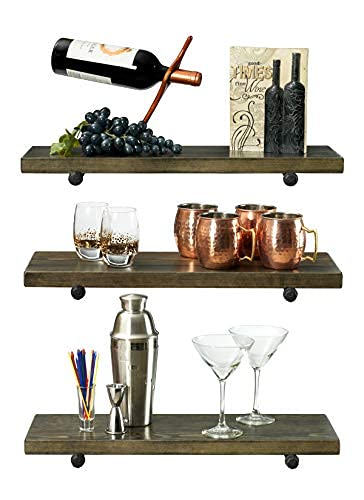 Mark One Home Goods 3 Tier Wood Shelves with Black Pipe Brackets (Walnut, 3 Tier)
