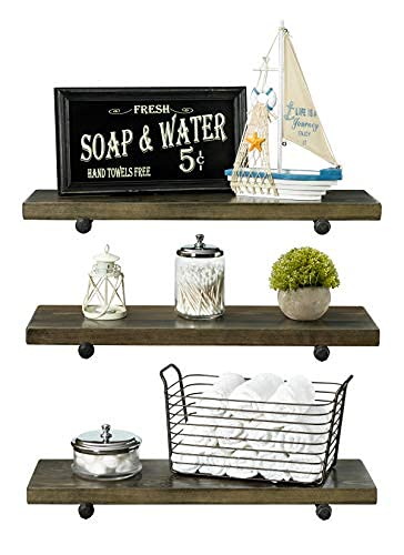 Mark One Home Goods 3 Tier Wood Shelves with Black Pipe Brackets (Walnut, 3 Tier)