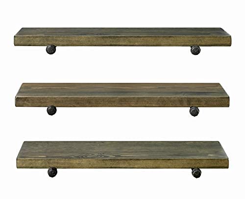 Mark One Home Goods 3 Tier Wood Shelves with Black Pipe Brackets (Walnut, 3 Tier)