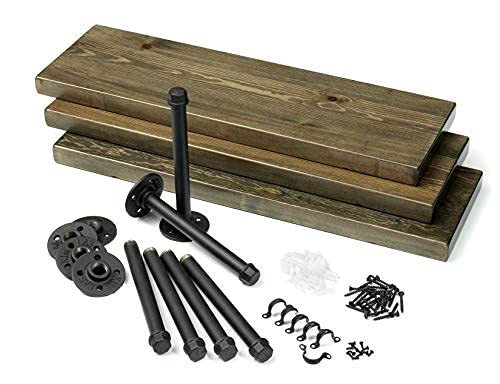 Mark One Home Goods 3 Tier Wood Shelves with Black Pipe Brackets (Walnut, 3 Tier)
