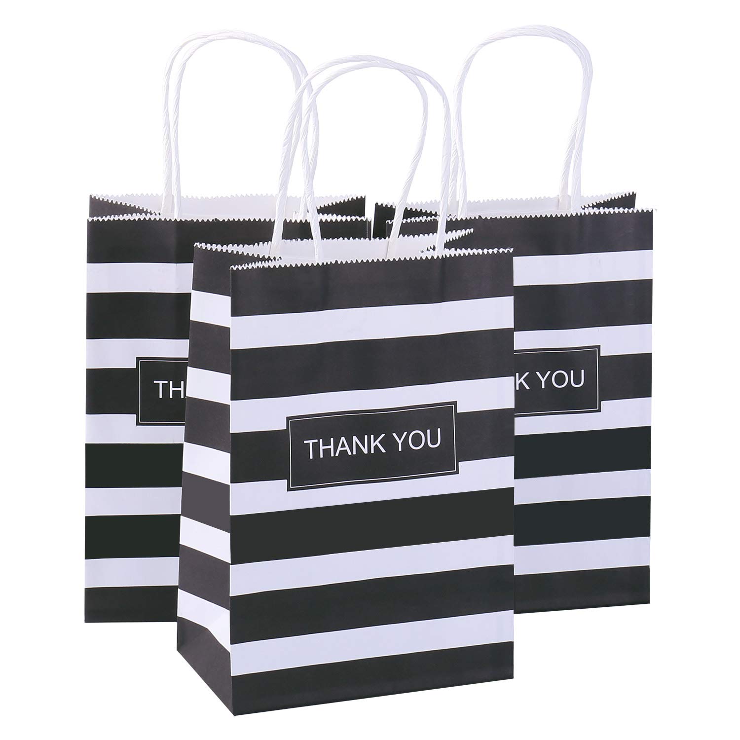 Ronvir 50pcs Thank You Paper Bags - 5.25x3.25x8 Inches Small Black And White Gift Bags For Party Favor, Business, Wedding, Birthday, Shopping