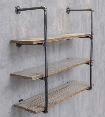 Industrial Wall Mounted Iron Floating Pipe Shelves/Racks/Storage/Bookcases, DIY Open Bookshelves/Shelving for Kitchen/Office, Retro Black,(4-Tier Shelf Brackets,Not Include Planks)