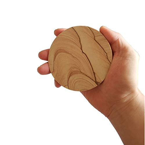 Sandstone Coaster,Set of Six,Natural Sandstone 3.94 Inch Fashion Pattern,Cork Non-Slip Back Cover