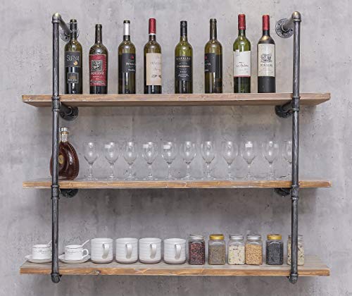 Industrial Wall Mounted Iron Floating Pipe Shelves/Racks/Storage/Bookcases, DIY Open Bookshelves/Shelving for Kitchen/Office, Retro Black,(4-Tier Shelf Brackets,Not Include Planks)