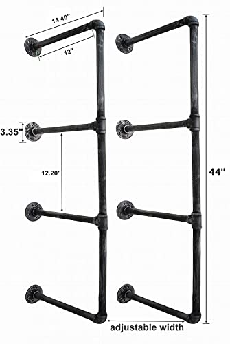 Industrial Wall Mounted Iron Floating Pipe Shelves/Racks/Storage/Bookcases, DIY Open Bookshelves/Shelving for Kitchen/Office, Retro Black,(4-Tier Shelf Brackets,Not Include Planks)