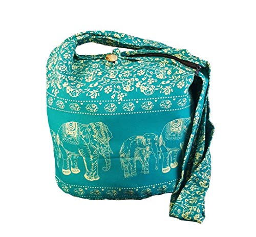 BTP! Elephant Sling Crossbody Shoulder Bag Purse Hippie Hobo Thai Cotton Gypsy Bohemian Teal Small ME12