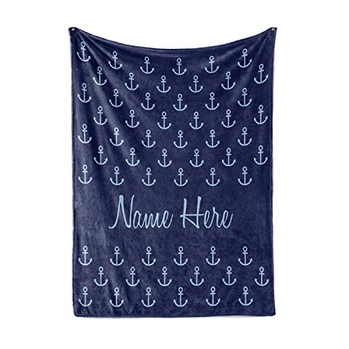 Personalized Fleece Blanket - Custom Throw Blankets for Adults Men Women Kids - Nautical Theme Navy Blue Anchor (Baby/Pet 30"x40")
