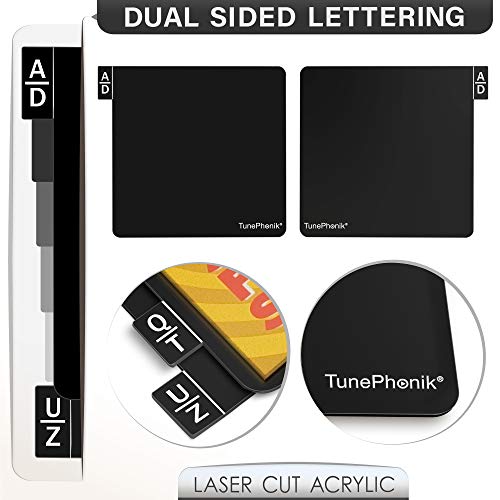 TunePhonik Horizontal Laser Cut Acrylic Record Organizers for Vinyl LPs up to 12β Includes Six Dividers - Black