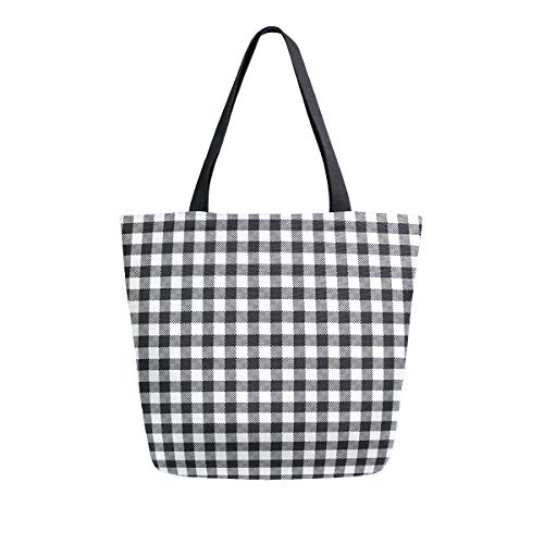ALAZA Black Plaid Large Canvas Tote Bag for Women Girls