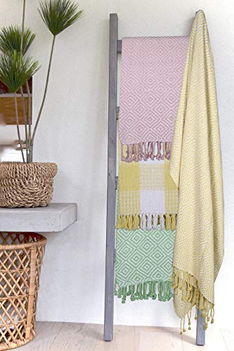 Throw Blanket With Fringes In Diamond Design 50x60 Inch -Lime Yellow Cotton Throw For Sofa, Chair, Bed, & Everyday Use, Well crafted for durability, Farmhouse Throw,All Season Throw Blanket