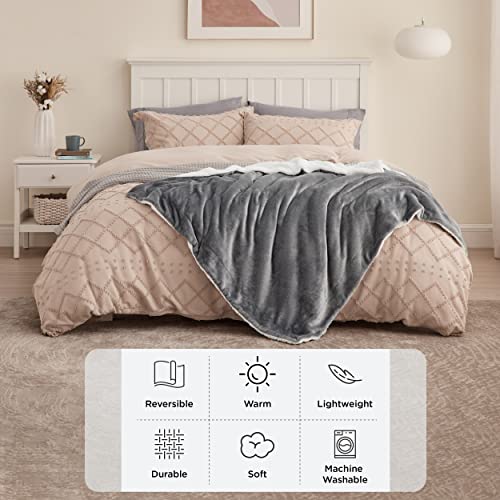 Bedsure Sherpa Fleece Throw Blanket for Couch - Thick and Warm Blankets for Winter, Soft and Fuzzy Throw Blanket for Sofa, Grey, 50x60 Inches