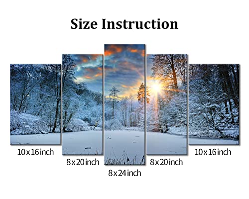 Modern Canvas Painting Wall Art Snowfield Winter Snow Forest Tree Sunrise sunset Landscape Mountain & Tree Print on Canvas Artwork Wall Decor (B)