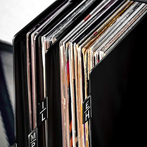 TunePhonik Horizontal Laser Cut Acrylic Record Organizers for Vinyl LPs up to 12β Includes Six Dividers - Black