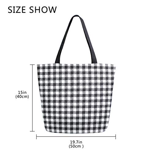 ALAZA Black Plaid Large Canvas Tote Bag for Women Girls