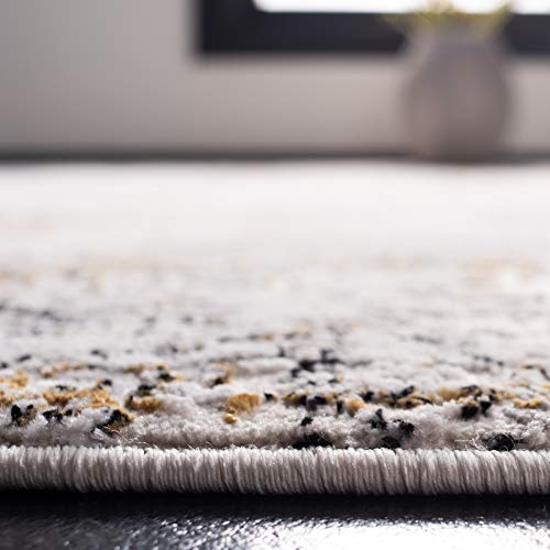 SAFAVIEH Amalfi Collection 9' x 12' Cream / Gold AMF572A Modern Abstract Distressed Area Rug
