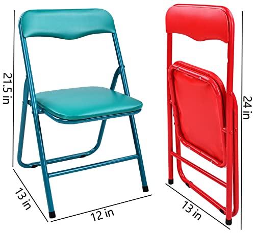 Elevon Pack of 2 Steel Frame Metal Foam Padded Folding Chairs for Kids, Green/Red