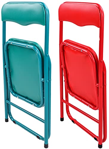 Elevon Pack of 2 Steel Frame Metal Foam Padded Folding Chairs for Kids, Green/Red