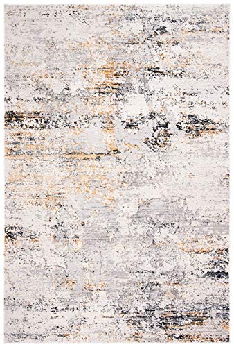 SAFAVIEH Amalfi Collection 9' x 12' Cream / Gold AMF572A Modern Abstract Distressed Area Rug