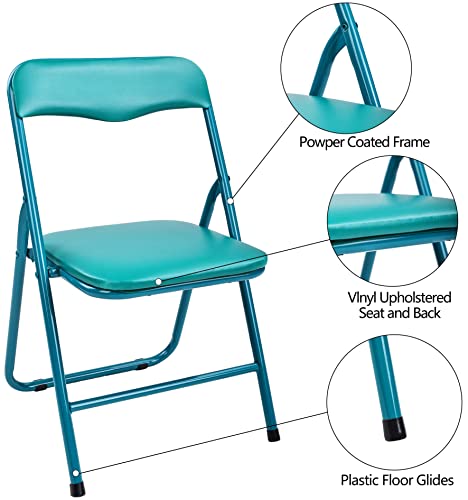 Elevon Pack of 2 Steel Frame Metal Foam Padded Folding Chairs for Kids, Green/Red