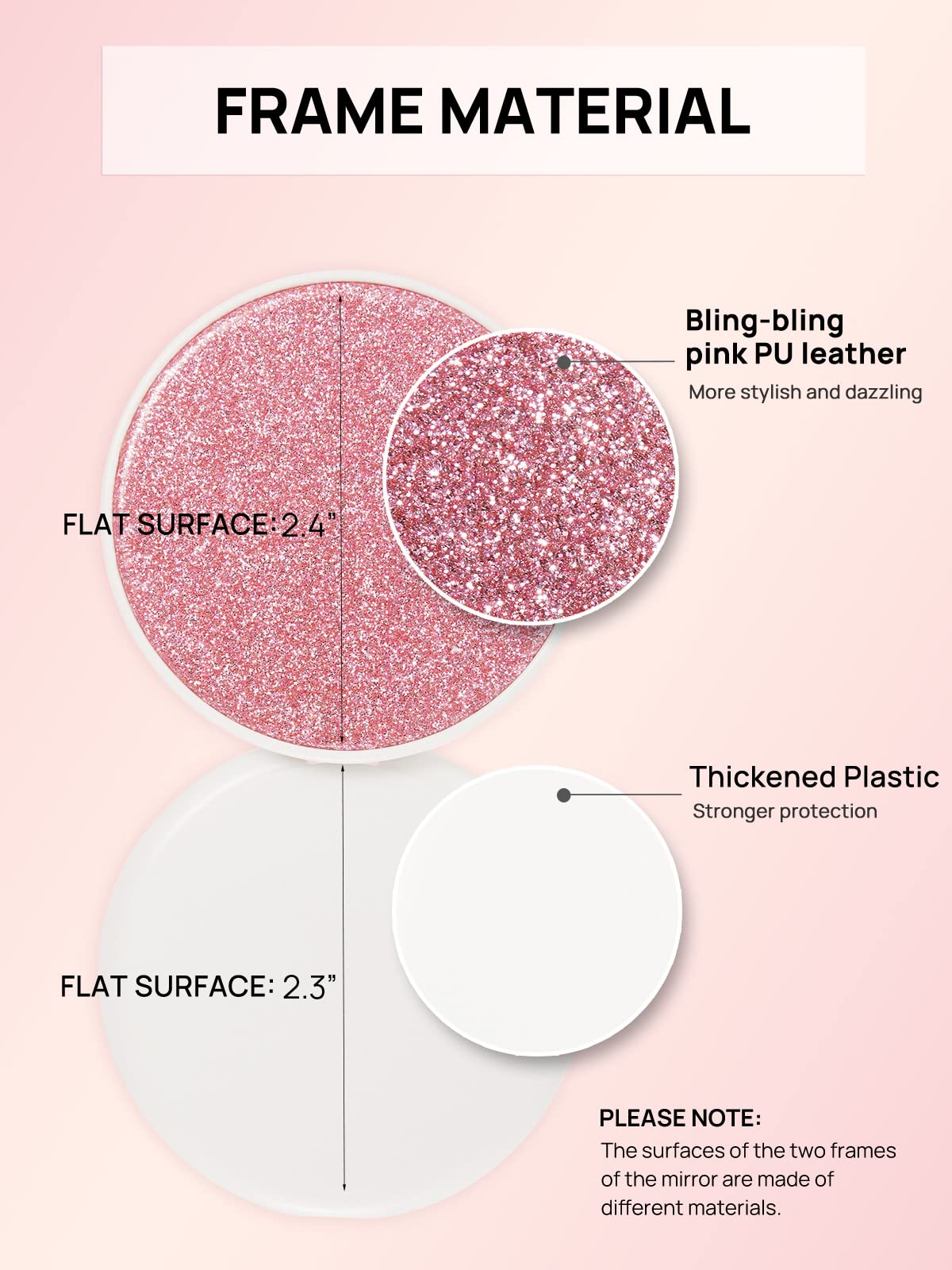 Getinbulk Compact Mirror Bulk, Set of 12 Double-Sided 1X/3X Magnifying PU Leather Round (Pink, 2.7 in Diameter)
