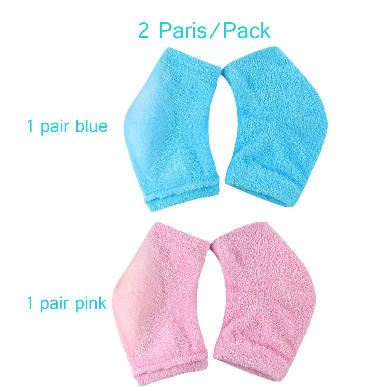Moisturizing Gel Heel Sleeves - 2 Pairs Gel Lined Fuzzy Toeless Spa Socks for Cracked Heels, Dry feet While You Sleep