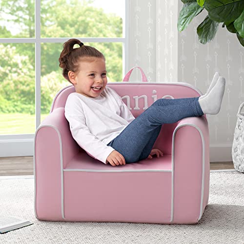 Delta Children Cozee Chair for Kids - 1 Seater Foam Toddler Couch can be Personalized with Name, Has Removable Cover for Easy Machine Washing (25x18x20.5 Inches, Pink and White)