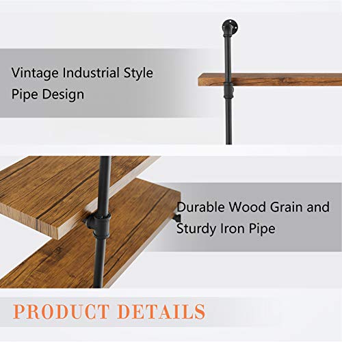 mecor 2022 New Industrial Wall Shelf 2-Tier with Planks, Wall Mount Iron Pipe Shelves, Wood and Metal Frame Wall Bookcase