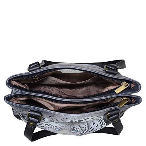 Anna by Anuschka womens Satchel Shoulder Handbag - Genuine Leather, African Leopard, One Size US