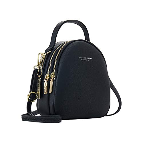 Backpack Purse for Women, Aeeque Leather Ladies Shoulder Bag Crossbody Phone Bags Handbags Girls Black Mini Backpacks Clutch Wallet for Samsung Galaxy J3 J7 S9 S8 Plus Note 9 8 iPhone XR 8 7 6S Huawei