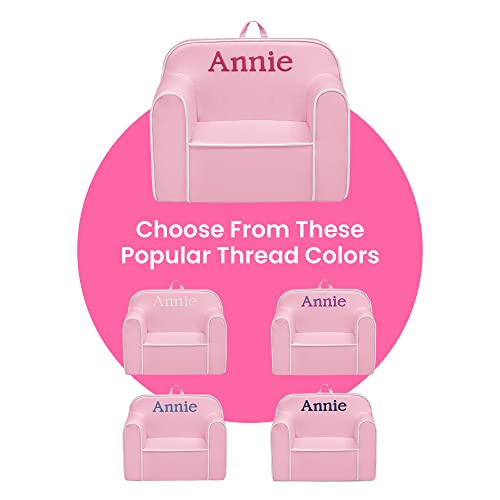 Delta Children Cozee Chair for Kids - 1 Seater Foam Toddler Couch can be Personalized with Name, Has Removable Cover for Easy Machine Washing (25x18x20.5 Inches, Pink and White)