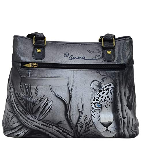 Anna by Anuschka womens Satchel Shoulder Handbag - Genuine Leather, African Leopard, One Size US