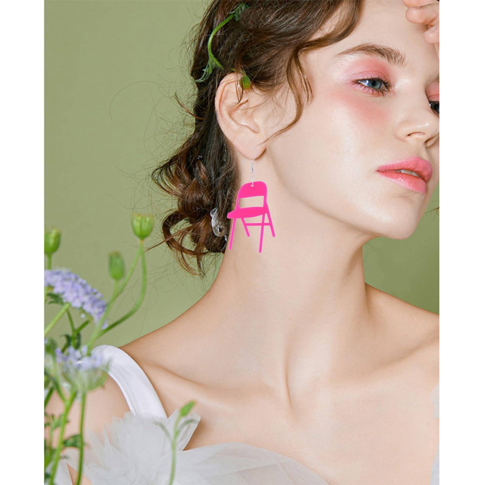 XYAYOU Funny 3D Acrylic Folding Chair Drop Dangle Earrings for Women Jewelry Gift (pink)