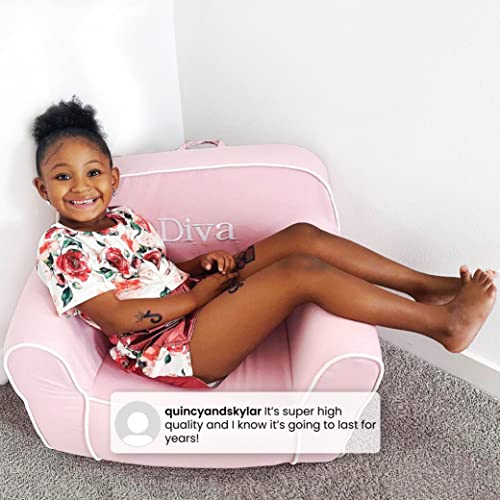 Delta Children Cozee Chair for Kids - 1 Seater Foam Toddler Couch can be Personalized with Name, Has Removable Cover for Easy Machine Washing (25x18x20.5 Inches, Pink and White)