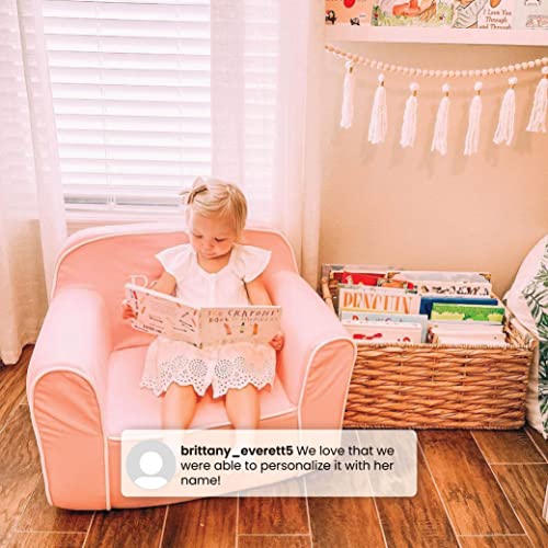 Delta Children Cozee Chair for Kids - 1 Seater Foam Toddler Couch can be Personalized with Name, Has Removable Cover for Easy Machine Washing (25x18x20.5 Inches, Pink and White)