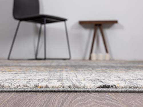 Abani Rugs Grey & Yellow Painted Pattern Area Rug Bold Rugged Contemporary Modern Style Accent, Laguna Collection | Turkish Made Superior Comfort & Construction | Stain Shed Resistant (5' x 7')