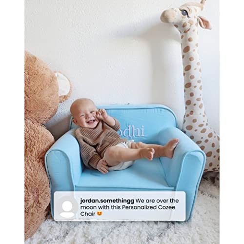 Delta Children Cozee Chair for Kids - 1 Seater Foam Toddler Couch can be Personalized with Name, Has Removable Cover for Easy Machine Washing (25x18x20.5 Inches, Pink and White)