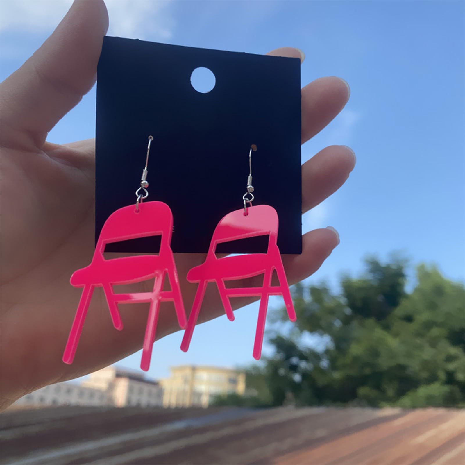 XYAYOU Funny 3D Acrylic Folding Chair Drop Dangle Earrings for Women Jewelry Gift (pink)