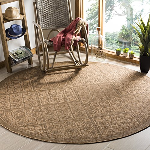 SAFAVIEH Courtyard Collection 6'7" Round Gold / Natural CY6947 Indoor/ Outdoor Splashproof Easy Scrubbing Patio Backyard Mudroom Area Rug