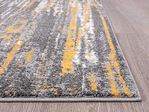 Abani Rugs Grey & Yellow Painted Pattern Area Rug Bold Rugged Contemporary Modern Style Accent, Laguna Collection | Turkish Made Superior Comfort & Construction | Stain Shed Resistant (5' x 7')