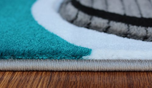 Masada Rugs, Sophia Collection Hand Carved Mat Modern Contemporary Turquoise White Grey Black (2 Feet X 3 Feet 4 Inch) Welcome Mat, Doormat, Bathroom Rug, Kitchen Mat, Small Space Rug